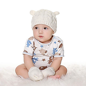 Fynnsure Baby Hat Glove Set Soft Newborn Mittens Baby Girl Boys Knitted Toddler Cap Infant Winter Beanie Mitten Sets White M