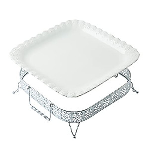 KASSEL Elegant Ceramic Serving Platter with Stand | Square Serving Trays for Entertaining Parties, Catering, and Buffet | Oven Safe Serving Tray and Dessert Display Decor Stand (Large)