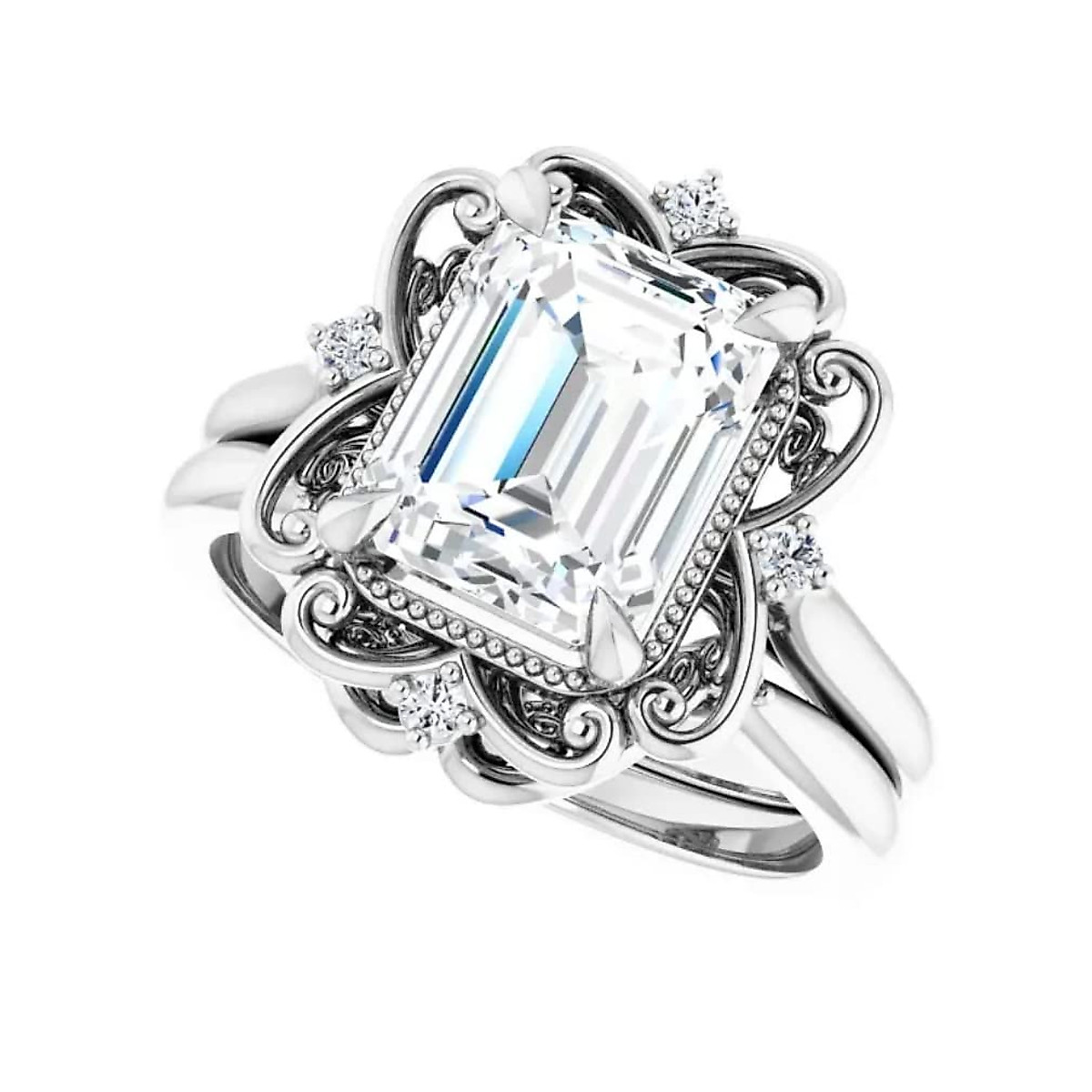 925 Sterling Silver 4 CT Emerald Cut VVS1 Colorless Moissanite Wedding Ring Set for Women Bridal Ring Set Handmade Moissanite Engagement Gifts Anniversary Promise Her Vintage Antique