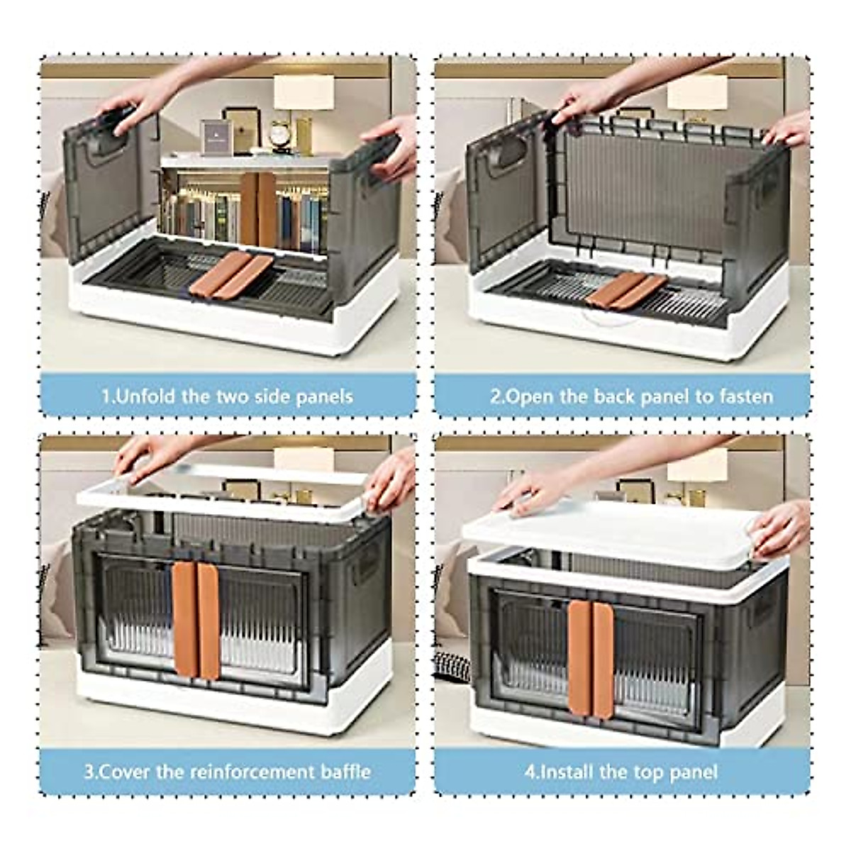 Zjmhmy-Plastic storage box with lid Collapsible storage box with wheels Stackable storage box Storage box for clothes, toys and books (2 packs)