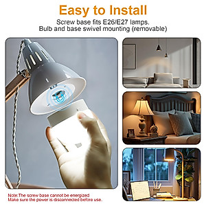 Rechargeable Battery Operated Light Bulbs, 300LM E26 Screw in (Magnetic Detachable) Light Bulb for Lamps with Remote Control Dimmable＆Timer, Wireless Puck Emergency Lamp for Non-Hardwired Wall Sconce