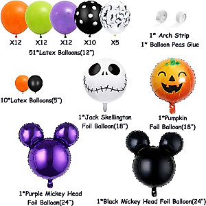 92 Pcs Mickey Minnie Halloween Birthday Party Kit Mickey Happy Birthday Banner Cake Topper Cupcake Toppers Balloon Arch for Mickey Minnie Theme Halloween Birthday Party Decorations