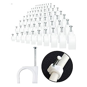 100-Pack Mini Round Cable Clips- Computer Cable Management Clips for Appliances, Ethernet, Coaxial Cable & Extension Cords - Mini Wire Nail Clips for Wood, Brick, Cement, Indoor and Ourdoor Walls