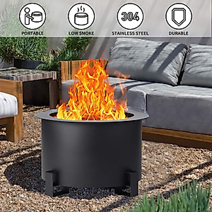 GIODIR Smokeless Fire Pit Outdoor Wood Burning, 21.5 Inch Steel Double Flame Fire Pit Large Portable Stove Bonfire for Outside, Backyard, Camping, Picnic, Garden w/ 1 Pokers and Cover, Black