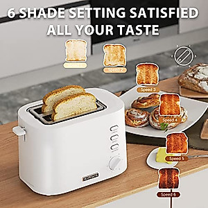 Anfilank Compact 2 Slice Toaster, Wide Slots with Warming Rack, Cancel, Bagel, Defrost Function, 6-Shade Settings, Removable Crumb Tray and High Lift Lever Classic Bread Toaster, 900W BPA free(White)