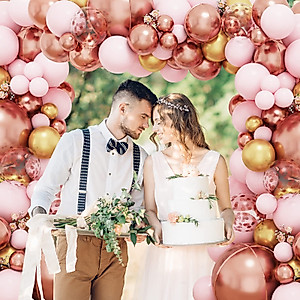 RUBFAC 146pcs Pink and Rose Gold Balloons Arch Kit Metallic Rose Gold Balloons Perfect for Birthday Party Bridal Baby Shower Wedding Party Decoration