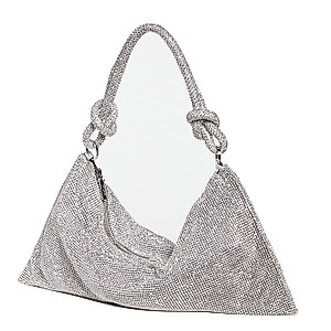 Rhinestone Sparkly Hobo Bag for Women Silver Diamond Purses Evening Prom Rhinestone Handbag Hobo Bag for Travel Vacation