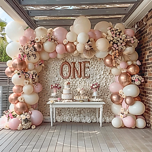 Dusty Pink White Balloons Arch Kit, Fog Pink Beige Rose Gold Metallic Balloon arch kit Boho Nude Cream Balloons for Baby Shower Boho Party Girl Birthday Princess Wedding Decorations