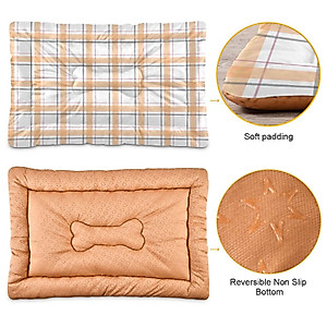 Coikll Modern Minimalist Orange White Square Grid Pet Bed Pad Soft Dog Bed Mat with Anti-Slip Bottom, Machine Washable Crate Pad Mattress for Dog Sleeping- 24 * 18inches