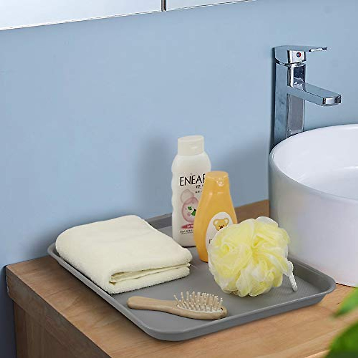 Begale Plastic Fast Food Serving Tray, Large Kitchen Dinner Tray, Set of 4, Grey