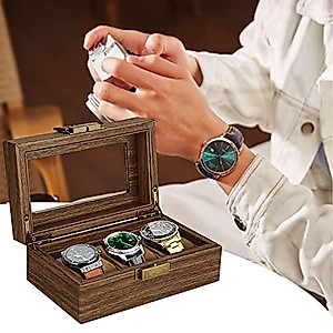 anyasun Watch Box for Men-PU Leather Watch Organizer,3 Slots Watches Display Case Storage Boxes with Glass Lid