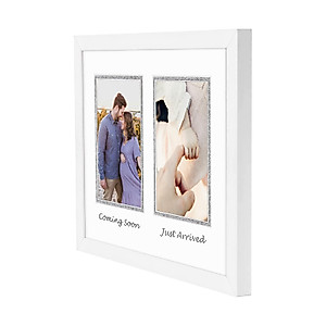 Golden State Art, 11x14 Picture Frame White, Solid wood with Tempered Glass Front, White/Silver Double Mat fit for 2 5x7 picture with Mat or one 11x14 in without Mat, portrait, landscape, 1 Pack
