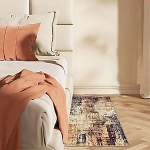 OIGAE Washable Rug 2x3, Abstract Modern Small Entryway Rug Door Mat with Non-Slip Backing, Front Entrance Carpet for Entrance Bedroom Bedside Kitchen Laundry Home Decor, Gold/Brown