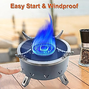 JooMoo Camping Stove Backpacking,10000W Windproof Portable Stove with Fuel Tank Adapter&amp;Piezoelectric IgnitionFuel Tank Adapter, Lightweight Camping Accessories For Outdoor Camping, BBQ, Hiking(Grey)