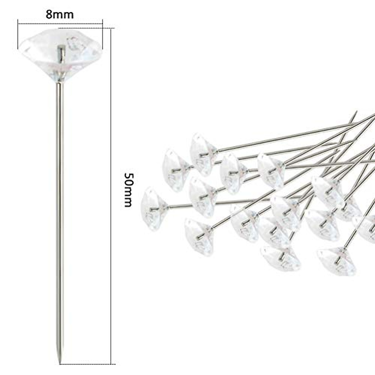 300 pcs Flower Pins Corsages Pins Head Pins Wedding Bouquet Pins Crystal Pins Floral Bouquet Pins Clear Tongcloud (Transparent, 2'')