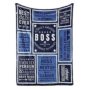 Boss Gifts from Employees, Bosses Day Gifts for Men, Bed Flannel Plush Throw Blankets (50"x 65") Christmas Office Gift Idea on Boss Day, Birthday, Appreciation, Retirement, Amazing Boss-Blue