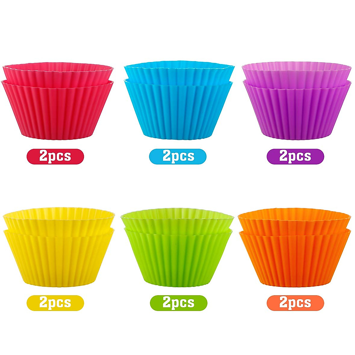Silicone Cupcake Baking Cups, Reusable Muffin Cup Liners, 2.75 OZ Cup Cake Molds Set Non Stick Cupcake Wrappers Cupcake Holder Cupcake Liners 12 Pack 6 Rainbow