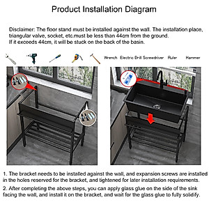 Black Utility Sink Outdoor Stainless Steel Kitchen Sink Laundry Sink Portable Sink Commercial Free Standing Single Bowl Sink Hand Wash Station with Hot&Cold Faucet Soap Dispenser Drain Strainer Set (