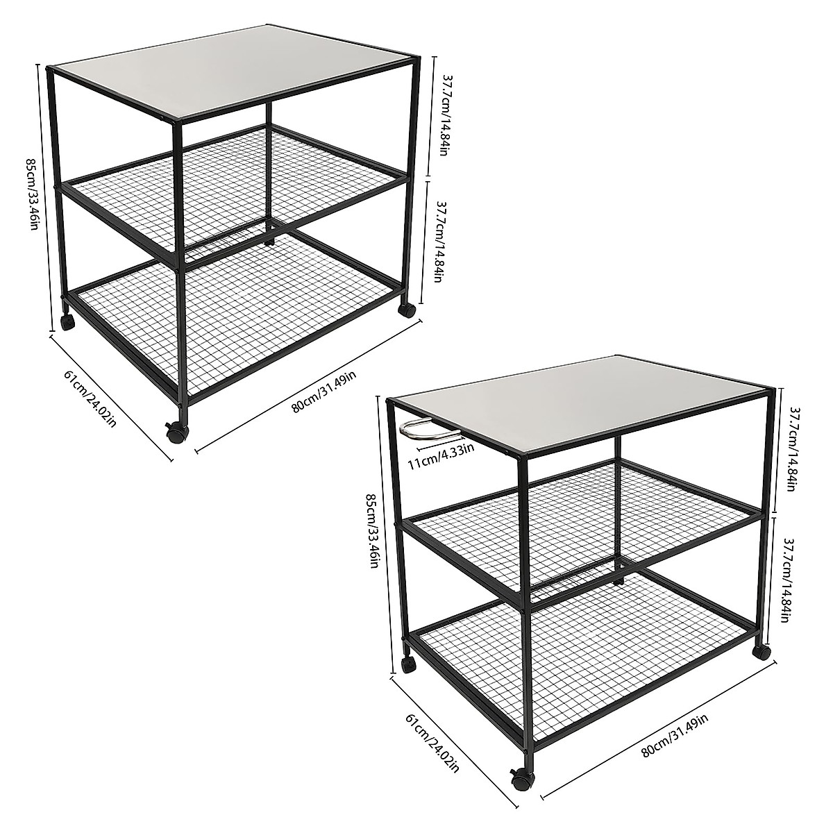 RIAHNEAH Outdoor Grill Cart with Wheels, Picnic Table with 3 layerStorage Shelves, Movable Dining Cart Worktable Trolley for BBQ, Portable Dining Cart Patio Bar Table