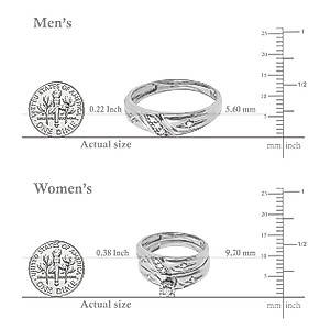 Dazzlingrock Collection 0.20 Carat Round White Diamond Cross Matching Trio Ring Set for Him & Her in 925 Sterling Silver, Women Size 9 and Men Size 10
