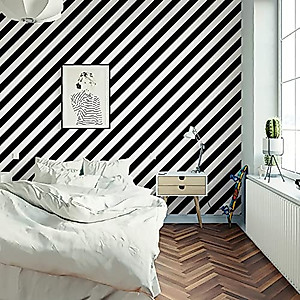 Guvana Stripe Black and White Peel and Stick Wallpaper Self-Adhesive Wallpaper 118"x17.7" Removable Contact Paper Waterproof Wallpaper Decorative Wall Covering Cabinets Shelves Drawer Liner Vinyl