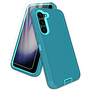 Aliruke for Samsung Galaxy S23-FE Case, with Screen Protector, Dust-Proof Port Cover, Full-Body Silicone Rubber Covered, Military Grade Drop-Proof Shockproof Phone Case for S23 FE 5G, Mint/Teal