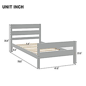 LCH Twin Bed with Headboard and Footboard, Twin Bed Frame for Boys and Girls, Wood Bed Frame for Bedroom, No Box Spring Needed, Grey