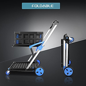 Collapsible Utility Cart,Multi use Functional Shopping Carts with Storage Crate Adjustable Moving Cart Folding Trolley Lightweight, Storage Cart with Removable Basket Carries