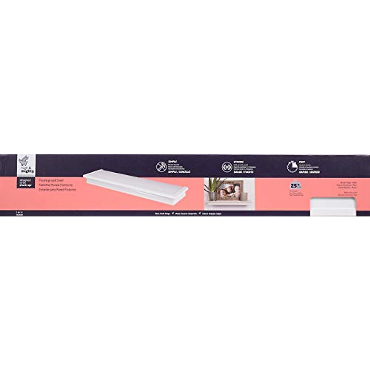 HIGH & MIGHTY 515616 Decorative 36" Floating Shelf Holds up to 25lbs, Easy Tool-Free Dry Wall Installation, Beveled, Retail Packaging, White