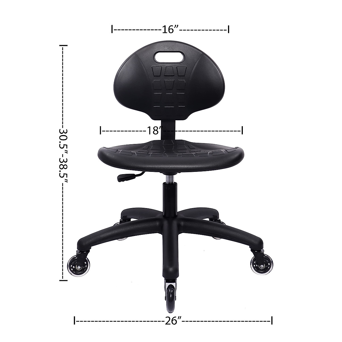 Chair Master Table Height Chair/Stool-Easy to Clean! Deluxe Ergonomic Polyurethane Chair. 5" of Height Adj (16.5"-21.5") 450 lb Capacity. Automotive, Lab, Garage, Home, Office (Rubber Roller, Black)