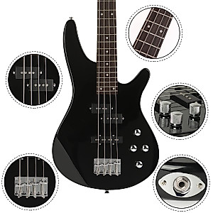 Electric Bass Guitar 4 Strings Full Size P Bass Beginner Kit Black for Starter with Gig Bag, Guitar Strap, and Guitar Cable (Black)