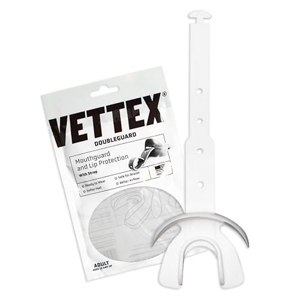 Markwort Vettex Doubleguard Mouthguard for Football, Lacrosse, MMA, Boxing, Braces - Breathable Doubleguard with Lip Protection and Strap,White