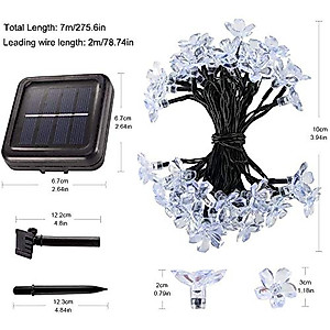 WONFAST Solar Flower Lights, Waterproof 23ft/7M 50LED Peach Blossom Flower Solar Fairy Decorative String Lights for Outdoor Garden Home Wedding Christmas Party Lighting Decorations (Blue Flower)