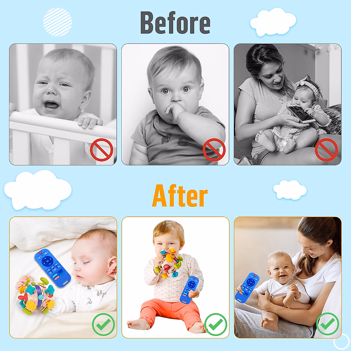 2PCS Teething Toy for Babies 0-6-12 Month Infant Teether Relief Toy for Baby 3-6-12-18 Month Montessori Development TV Remotes Sensory Toy for Newborn 7 8 9 Month Birthday Easter Gift for 1 Year Old
