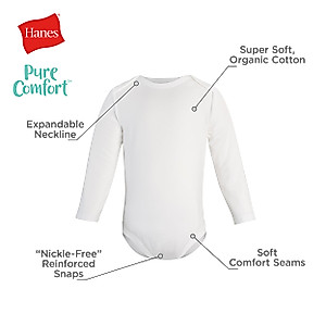 Hanes Unisex Baby Pure Comfort Long Sleeve Bodysuits, Infant Bodysuits, Boys & Girls, 3-Pack