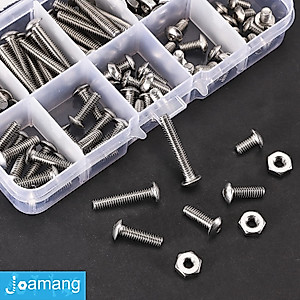 160PCS #8-32 UNC Stainless Steel Button Head Socket Cap Screws Bolts, Nuts Assortment Kit, Includes 8 Most Common Sizes (#8-32×3/4", 7/8", 1", 5/8", 1/2", 3/8", 5/16", 1/4")