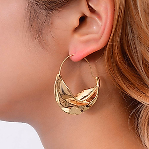 Xerling Statement Silver and Gold Hook Earrings Irregular Leaves Dangle Hoop Earrings Bohemian Trendy Stud Earrings for Women (Gold)