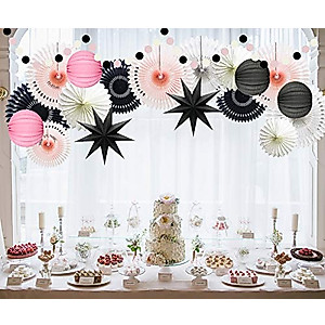 Pink Black White Party Decorations for Girls Women Minnie Mouse First Birthday Decoration Wedding Bridal Baby Shower Hanging Tissue Paper Fans Circle Garland Paper Lanterns