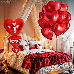 Katchon, XtraLarge 12+1 Red Heart Balloons - Pack of 13 Set | Big 36 Inch I Love You Balloons for Romantic Decorations Night | Happy Anniversary Proposal Balloons | Happy Birthday My Love Balloon