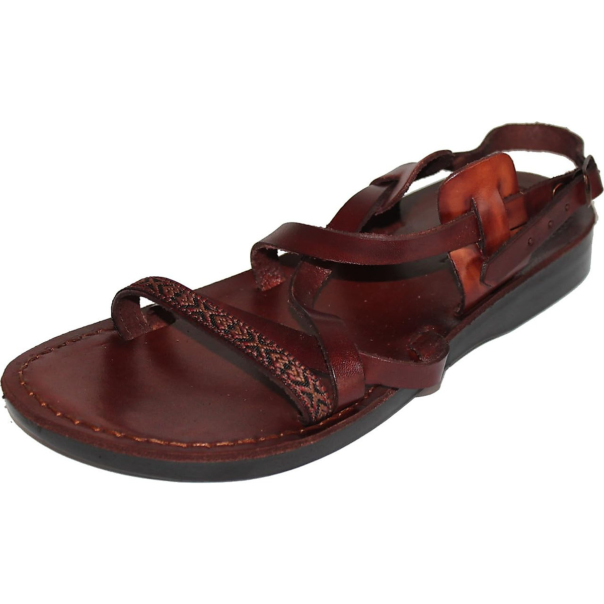 Holy Land Market Men/Women Biblical Jesus Leather/Embroidered Sandals/Slides From Jerusalem (Moses Style)