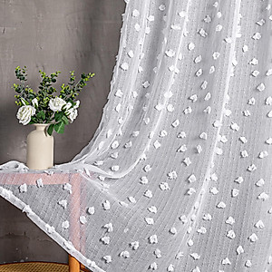MYSKY HOME Pom Pom White Sheer Curtains for Bedroom Living Room Light Filtering Semi-Sheer Curtains for Nursery Girls Kids Room Rod Pocket Boho Voile Draperies White 52 x 63 inch 2 Panels