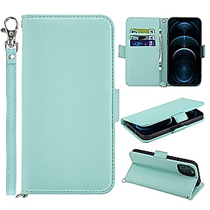 LAIRTTE iPhone case Wallet Case for iPhone 13 Pro Max Soft Leather iPhone 13 Pro Magnetic Kickstand Shockproof Closure Wallet Flip Case with Credit Card Holder RFID Blocking & Wrist Strap Light Blue