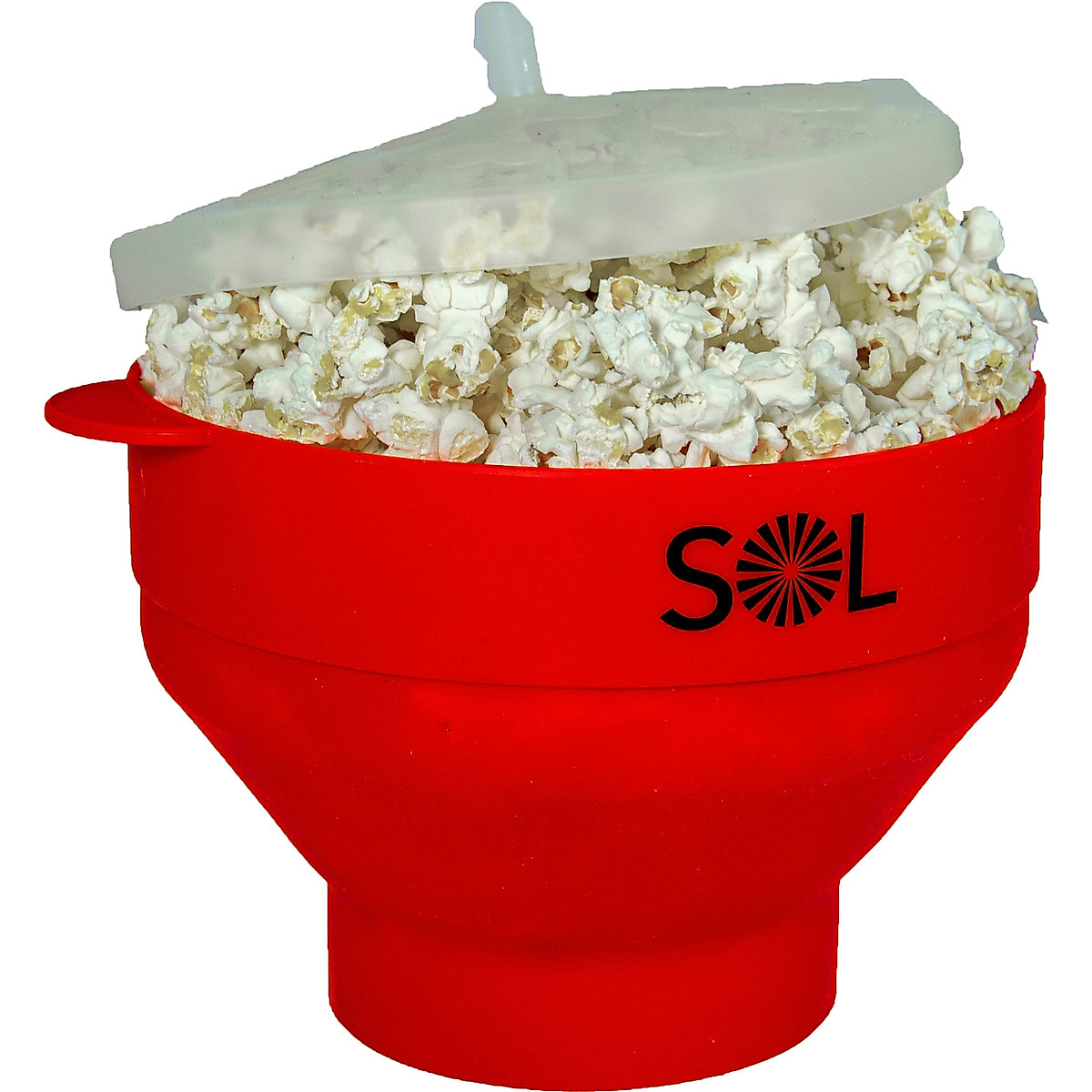 SOL - Heat-Resistant Cooking Utensil Set Microwave Silicone Popcorn Maker with Lid and BPA Free,Heat Resistant Silicone Popcorn Maker Collapsible Bowl 10 X 8 X 6 Inches - Red