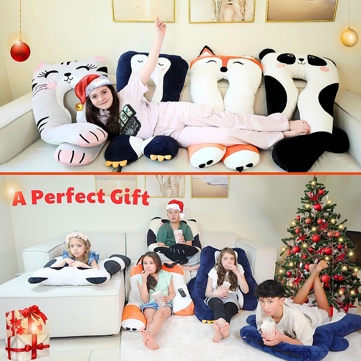 Penguin Kids Body Pillow - 47" U-Shape Long Plush Animal Pillow for toddlers, Sleeping, Reading, ADHD & Special Needs Comfort, Anxiety, Washable Cover, Snuggle Fun Cuddle Pillow for Boys & Girls