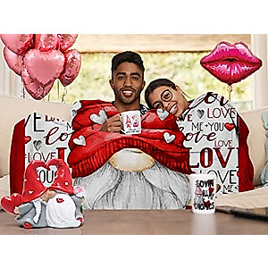 Ivarunner Gnome Blanket Throw with Love English Letters, Love You Throw Blanket for Couch Sofa Bedding Room Decor, Super Soft Fleece Flannel Blankets for Valentine Gifts, 60 X 80 Inch