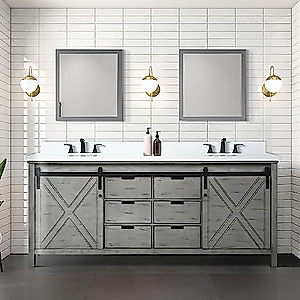 Bell+Modern Ketchum 80 inch Ash Grey Double Bath Vanity, Cultured Marble Countertop and 30 in Mirrors