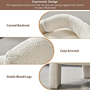 Tmsan Modern 3 Seat Curved Sofa, Upholstered Boucle Accent Sofa, Comfy Small Couch for Living Room, Dining Room, Reception, Beige