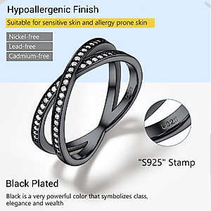 Womens Black X Cross Thumb Rings Size 11 Sterling Silver Cubic Zirconia Band Ring