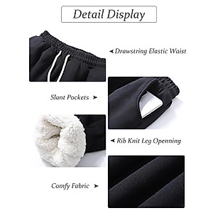 Flygo Women's Winter Warm Fleece Joggers Pants Sherpa Lined Athletic Active Sweatpants(Large, Black)