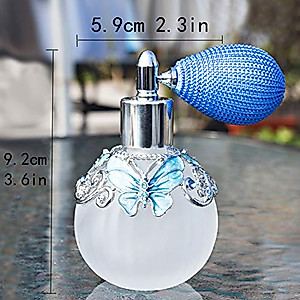 Glass Perfume Bottle with Spray Atomizer+Squeeze Bulb+Funnel,Hand-Painted Butterfly Pattern,Refillable Crystal Atomizer Bottle(50ml,Blue)